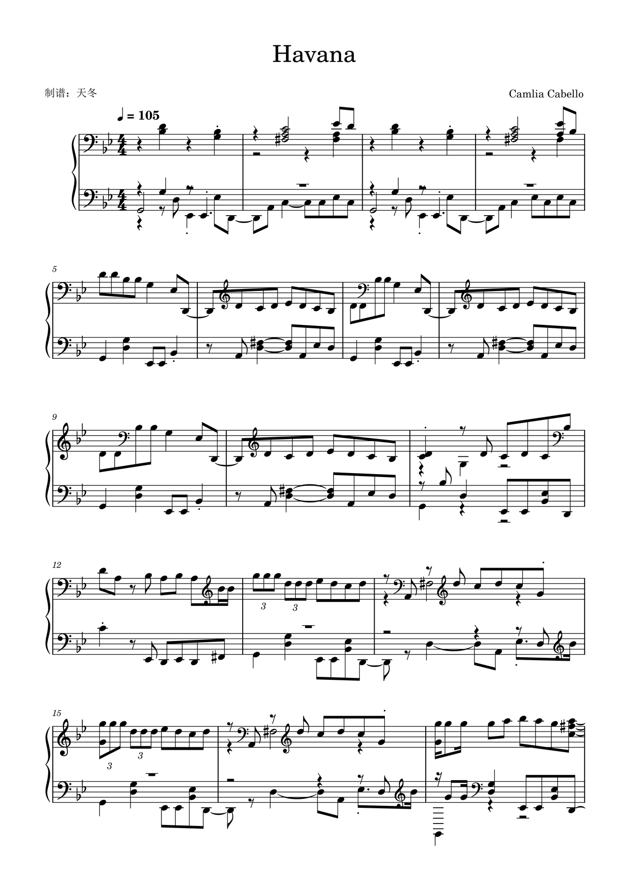 Havana钢琴简谱 数字双手 Camila Cabello/Pharrell Williams/Adam Feeney/Brittany ...