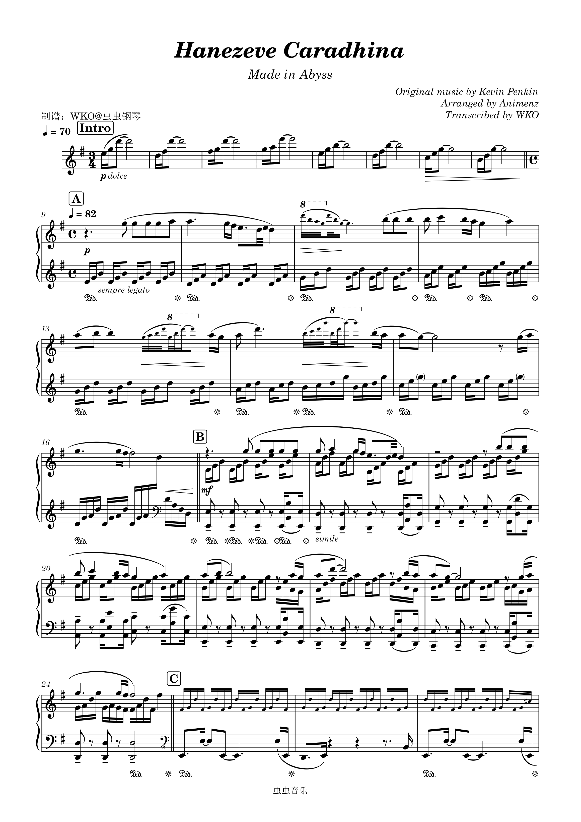 Hanezeve Caradhina钢琴简谱 数字双手 Kevin Penkin-虫虫钢琴