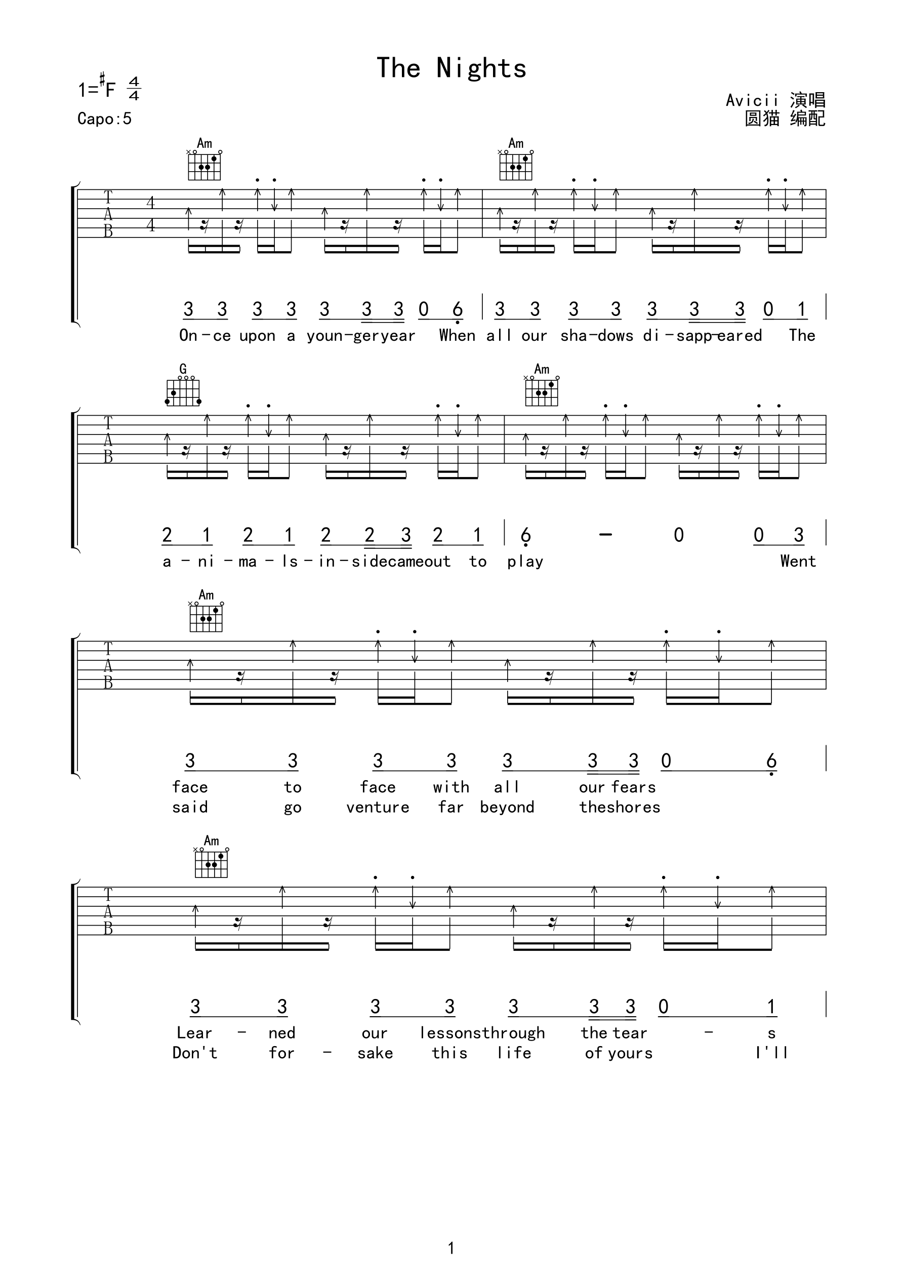 The Nights 完美版- AviciiF#调六线PDF谱吉他谱-虫虫吉他谱免费下载