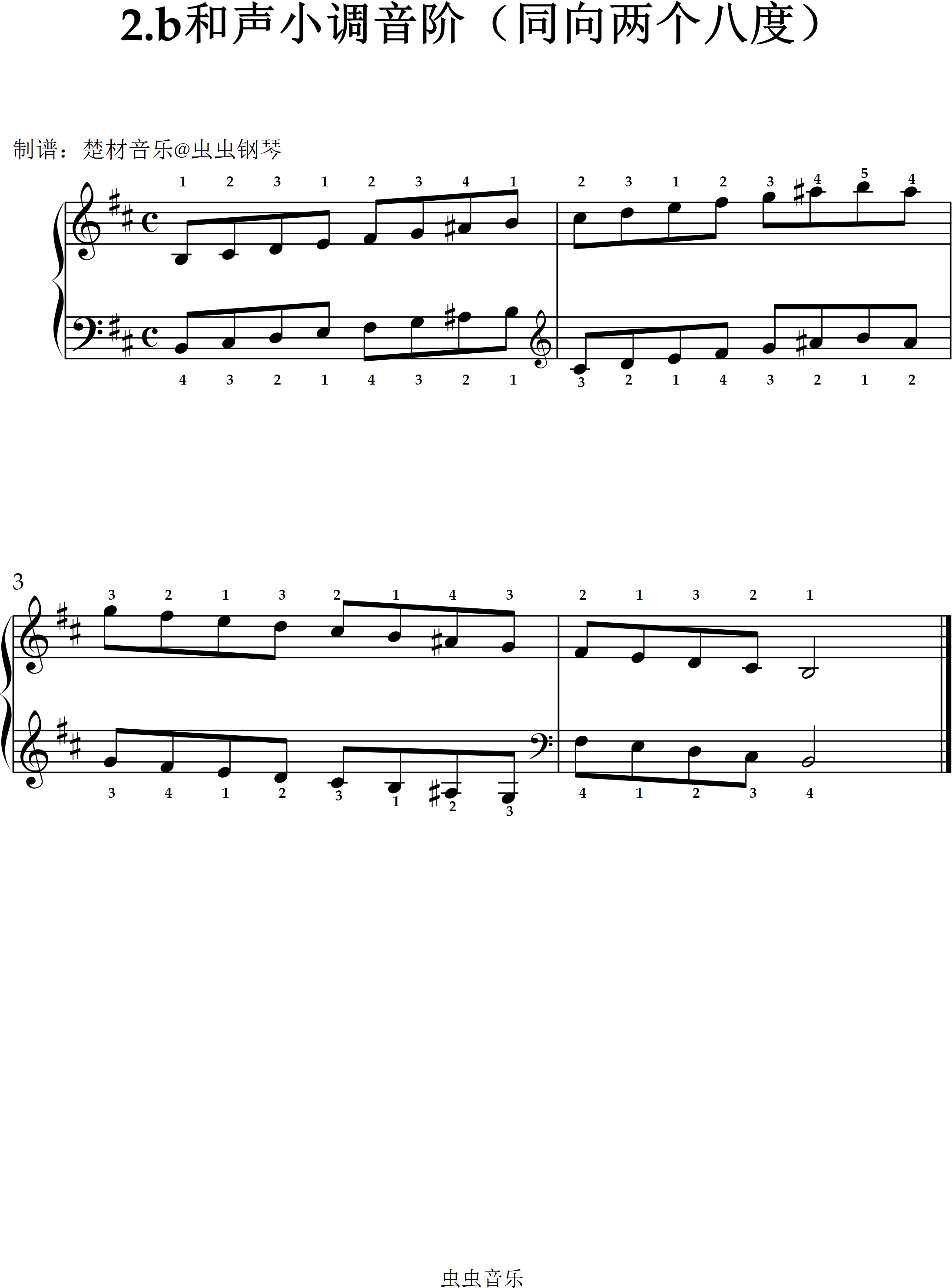 2 b和声小调音阶（同向两个八度） - 完整总谱钢琴谱完整版-佚名-197****3693-虫虫钢琴