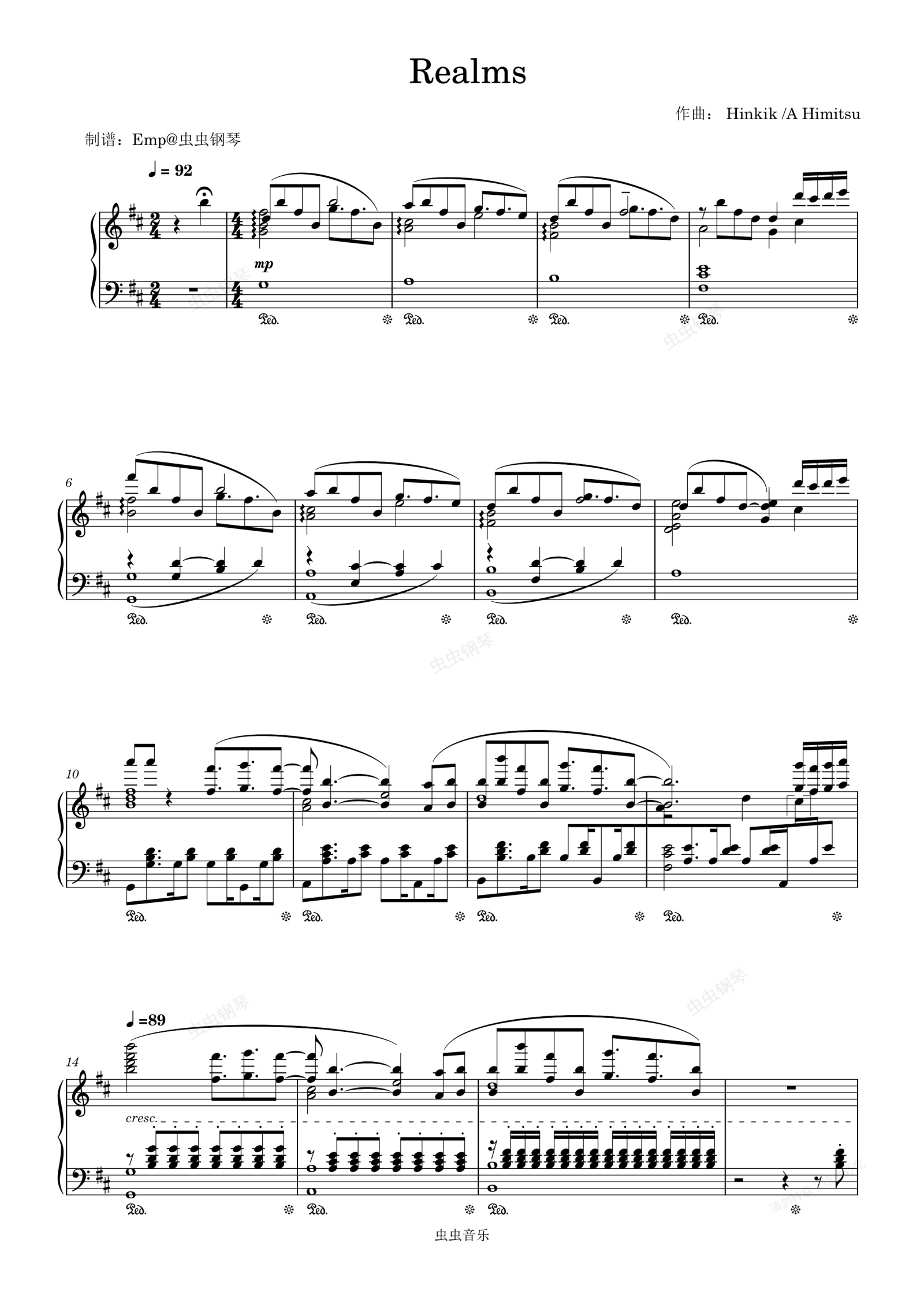 Realms钢琴谱-Hinkik / A Himitsu-陌默无笙-虫虫钢琴
