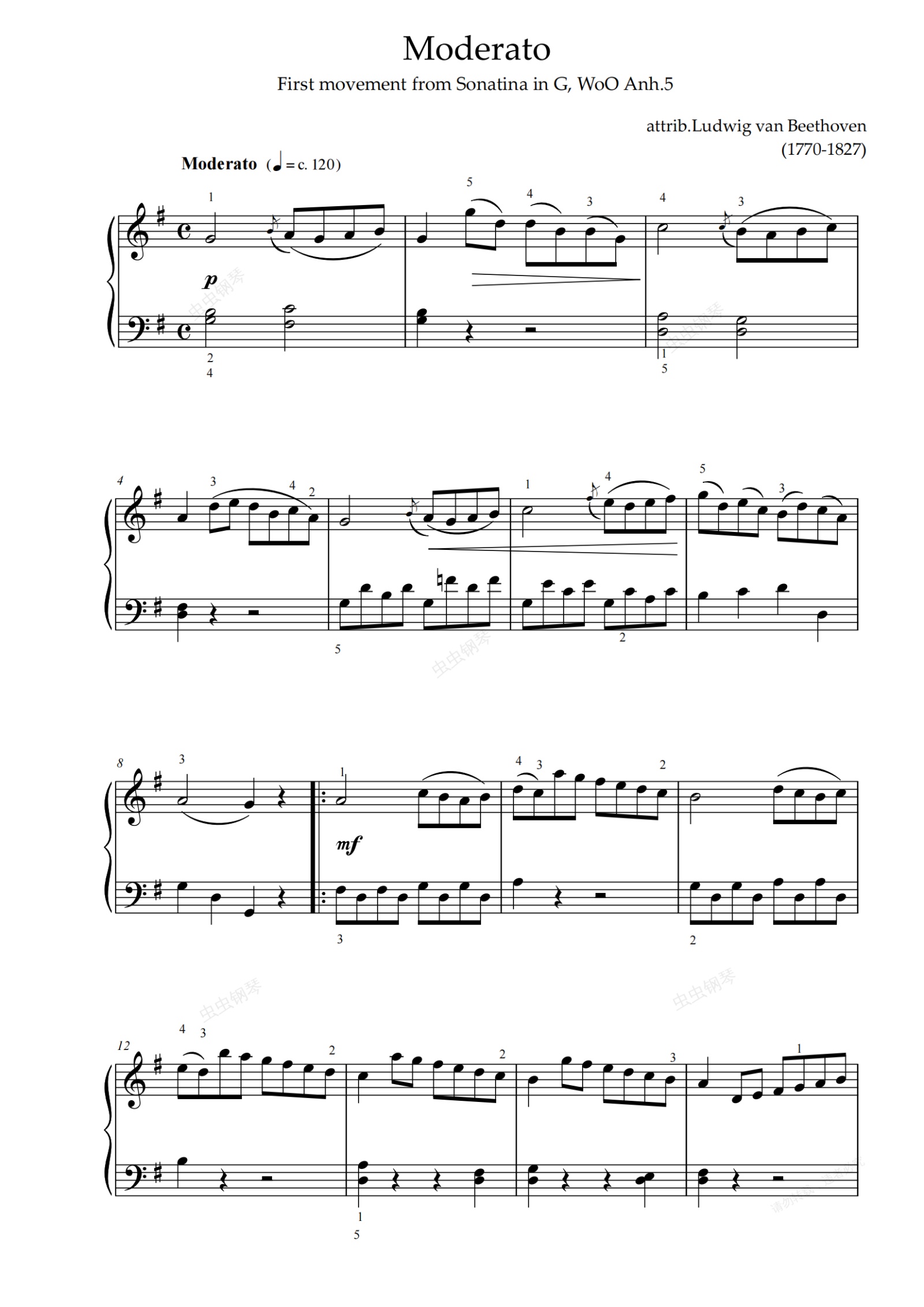 Moderato钢琴谱-attrib. Ludwig van Beethoven-英皇钢琴考级2025&2026第1-8级-197 ...