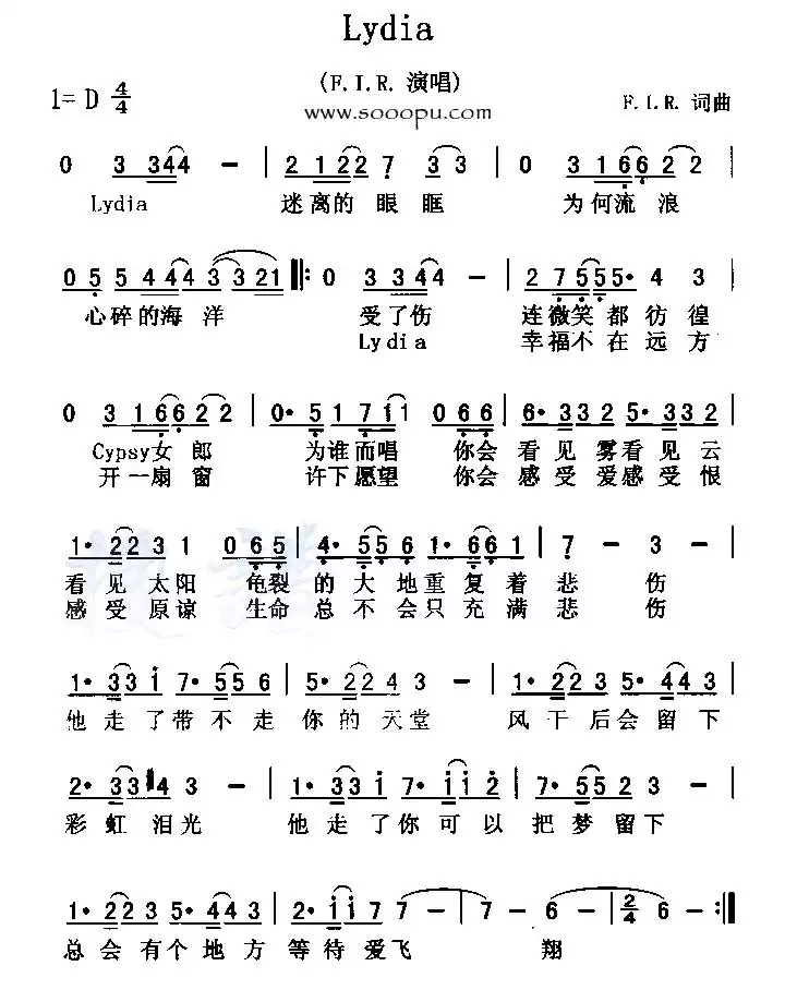 Lydia简谱-虫虫乐谱