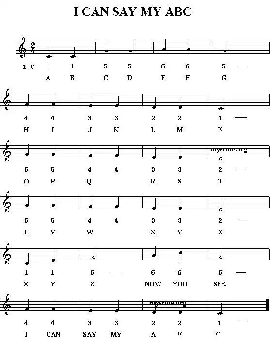 I can say my abc（英文字母歌）简谱-虫虫乐谱