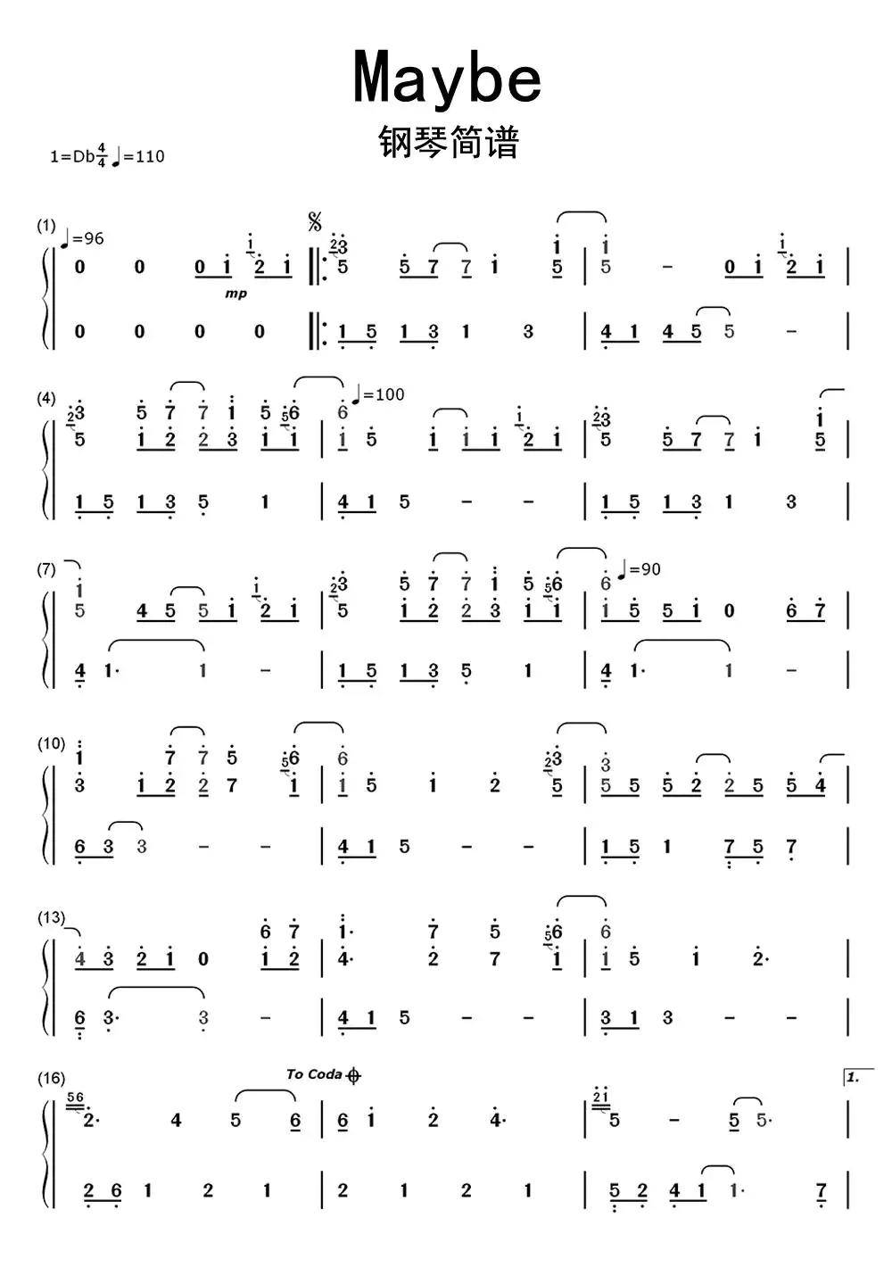 Maybe钢琴简谱-虫虫乐谱