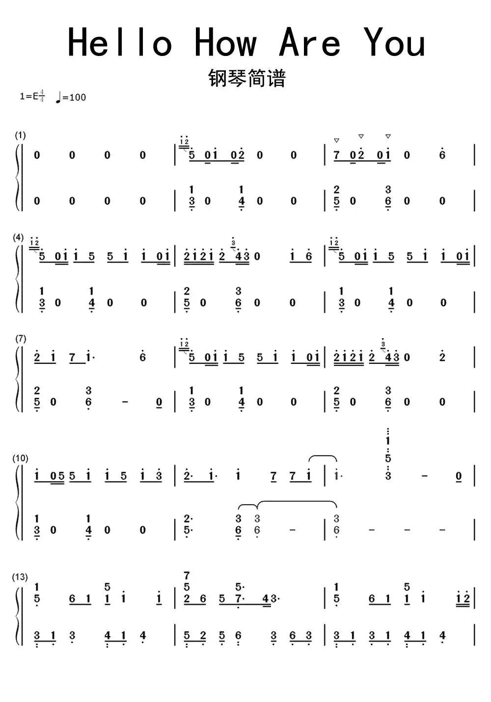 Hello How Are You钢琴简谱-虫虫乐谱