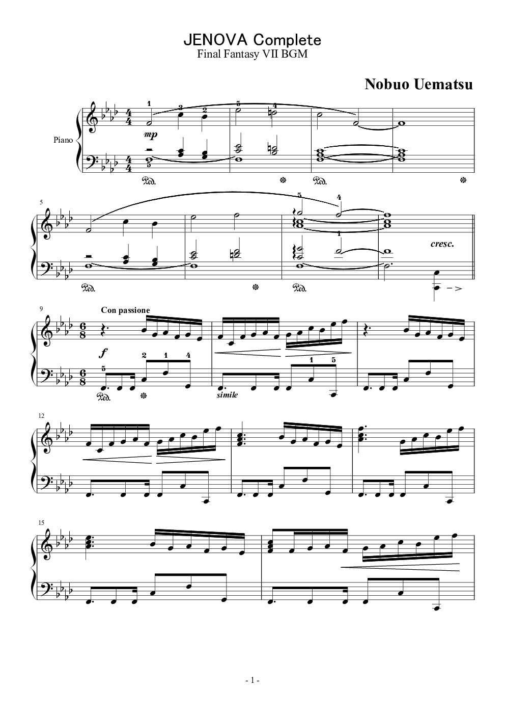 JENOVA Complete（Final Fantasy VII），JENOVA Complete（Final Fantasy VII）钢琴 ...