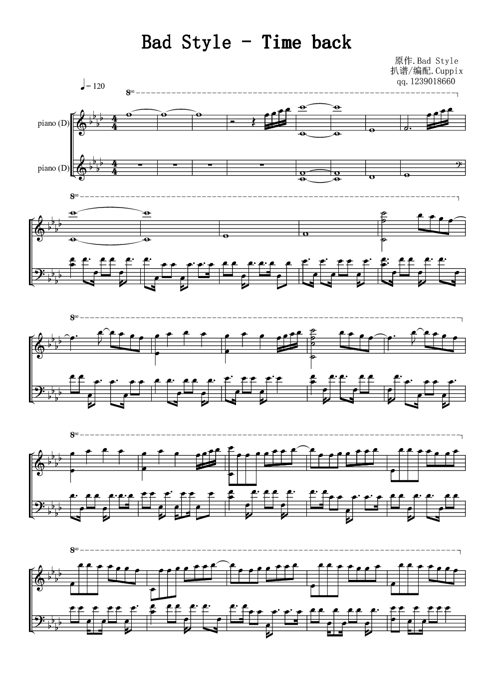 Time Back (Bad Style)钢琴简谱 数字双手-虫虫钢琴